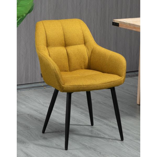 2x Yellow Fabric Upholstered Dining Chair Metal Legs